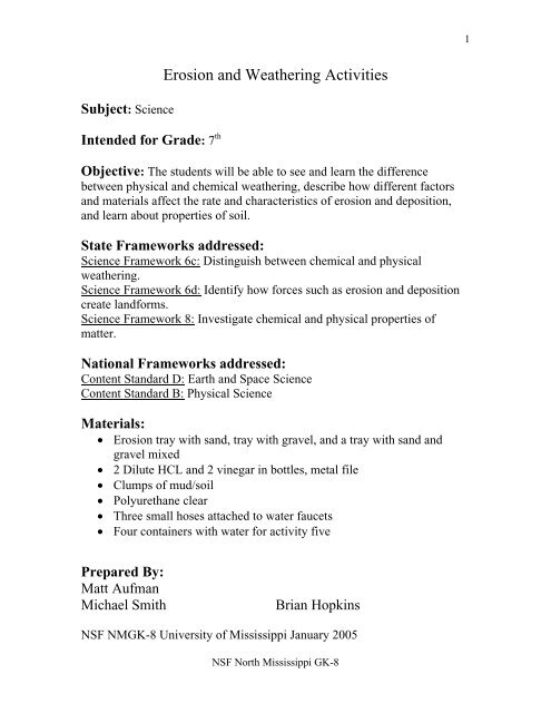 Erosion and Weathering Activities - University of Mississippi