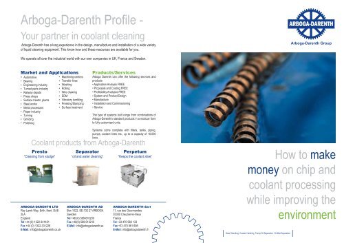 Swarf Handling Coolant Handling Tramp Oil Separation Oil