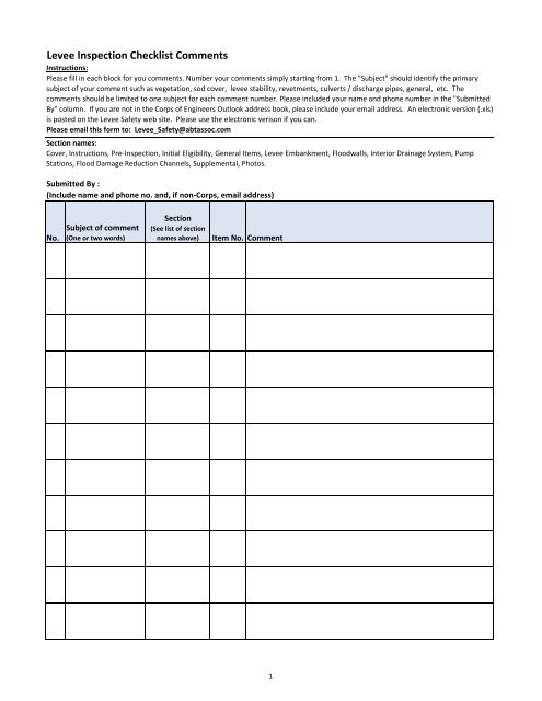 Tab 7d - Routine Activities Inspection Checklist Comment Form