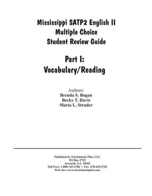 Mississippi SATP2 English II : Multiple Choice ... - Enrichment Plus