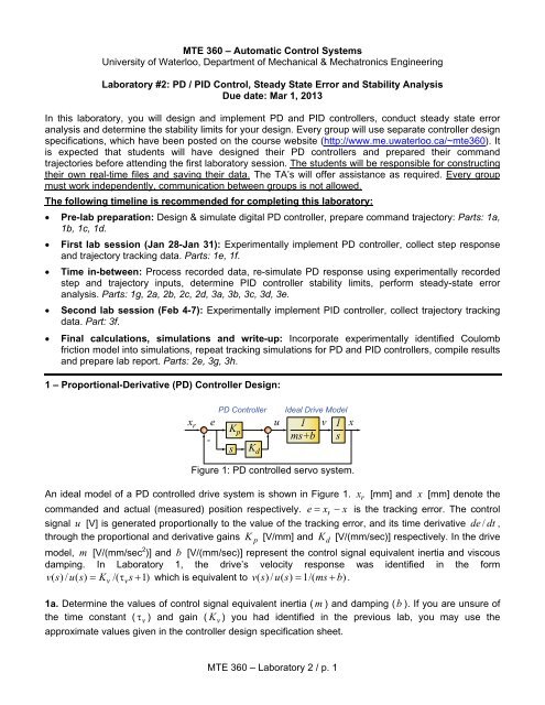 PD / PID Control, Steady State Error, and Stability Analysis