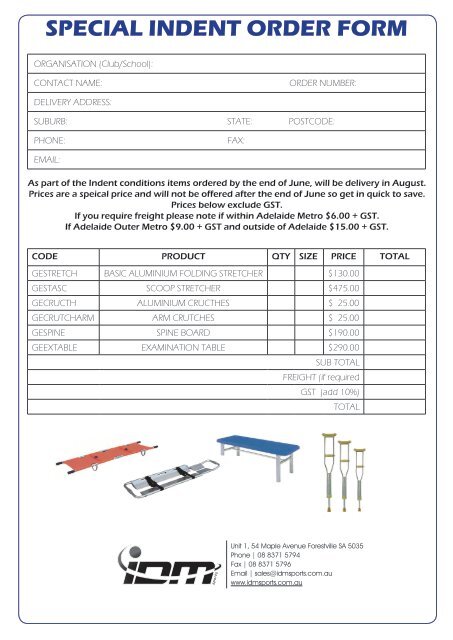 SPECIAL INDENT ORDER FORM