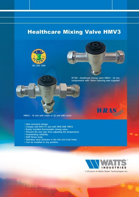Healthcare Mixing Valve HMV3 - Watts Industries