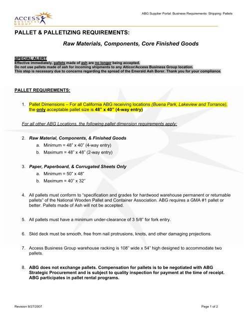 PALLET & PALLETIZING REQUIREMENTS: Raw ... - Supplier Portal