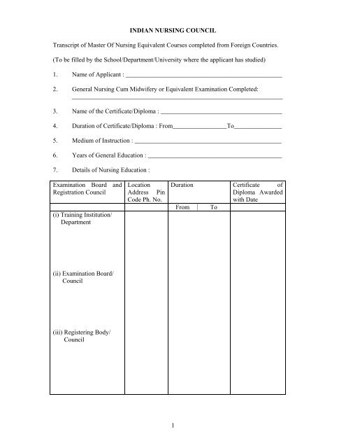 Transcript of Master Of Nursing or Equivalent course completed from ...