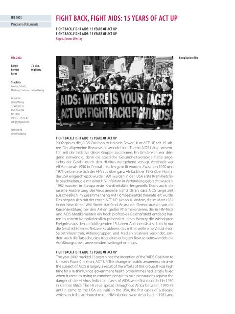FIGHT BACK, FIGHT AIDS: 15 YEARS OF ACT UP - ACT UP new york