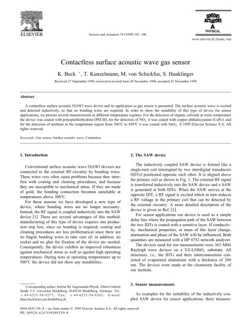 Contactless surface acoustic wave gas sensor