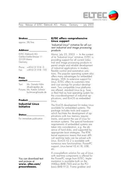 PR_ELTEC_Industrial_LINUX_en.pdf - ELTEC Elektronik AG