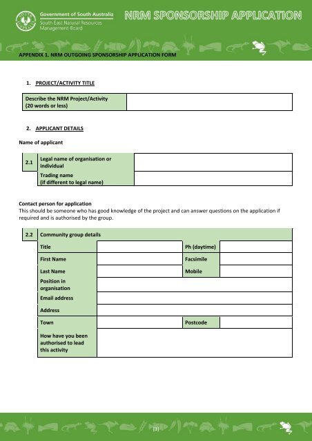 appendix 1. nrm outgoing sponsorship application form 1. project ...