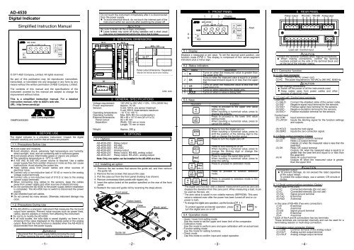 AD-4530 Digital Indicator Simplified Instruction Manual