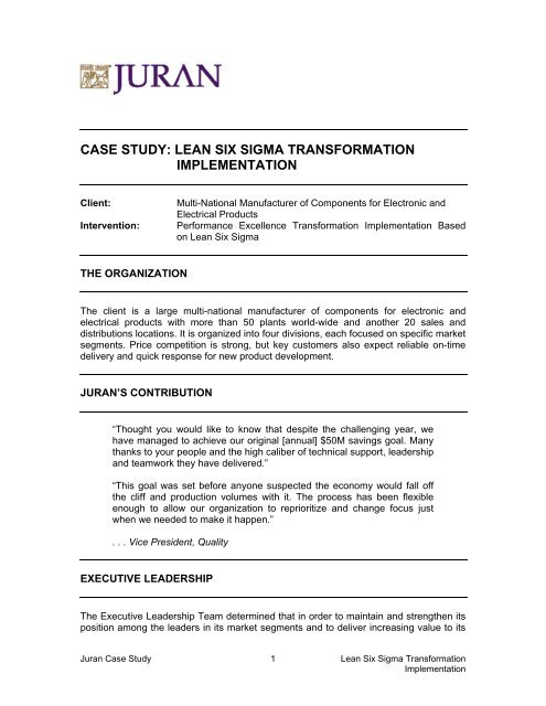 case study: lean six sigma transformation implementation