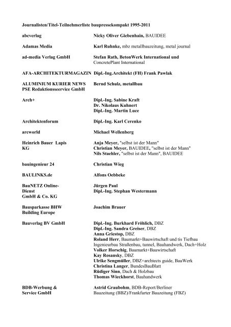 Liste im Pdf-Format - BAU