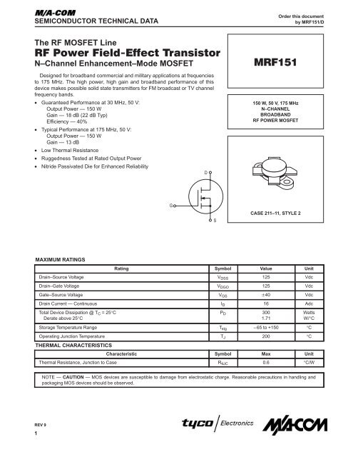 RF Power Field-Effect Transistor MRF151 - CB Tricks