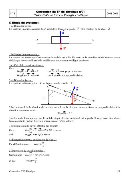 devoir de physique seconde sur mouvement et force