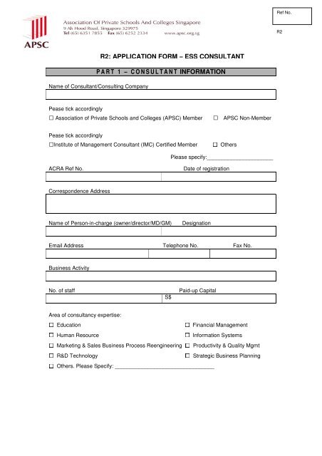 part 1 â consultant information r2: application form â ess consultant