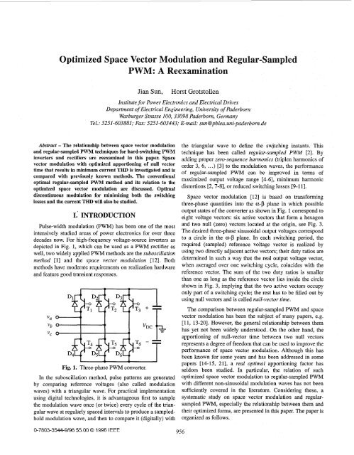 Optimized Space Vector Modulation and Regular-Sampled PWM