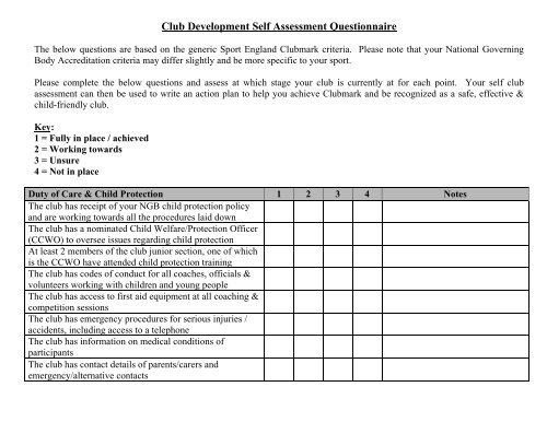 Club Development Self Assessment Questionnaire - Kent Sport