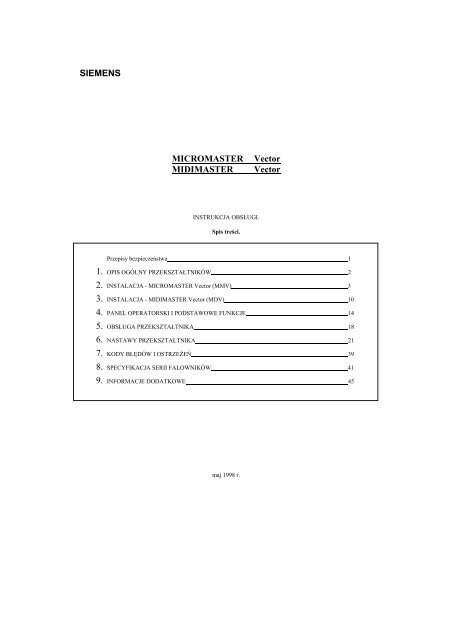 SIEMENS MICROMASTER Vector MIDIMASTER Vector