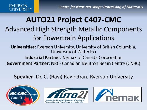 Centre for Near-net-shape Processing of Materials - AUTO21