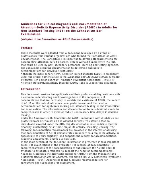 Guidelines for The Clinical Diagnosis of ADHD in Adults