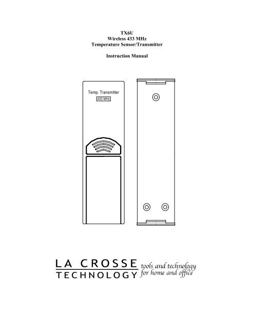 TX6U Wireless 433 MHz Temperature Sensor/Transmitter Instruction ...