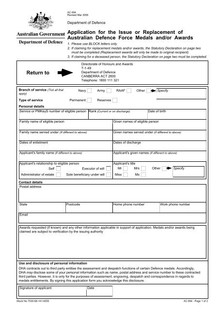 Application for the Issue or Replacement of ADF ... - Andrew Robb