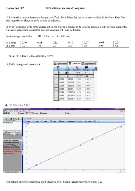 tp diffraction des ondes lumineuses correction