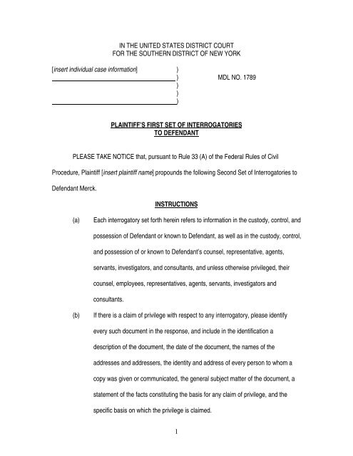 Plaintiff's first set of interrogatories to defendant - Levin ...