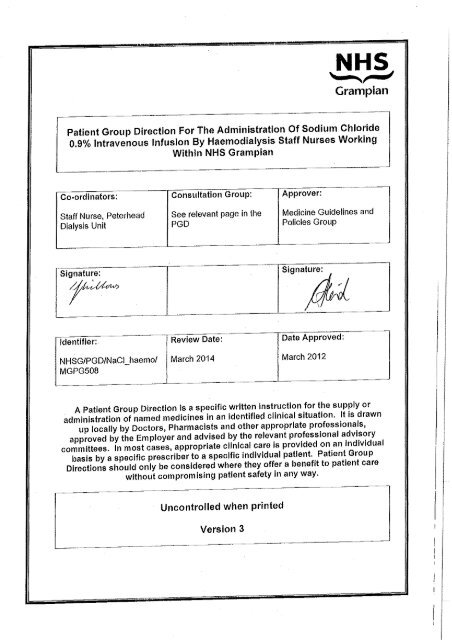 Patient Group Direction for the administration of ... - NHS Grampian