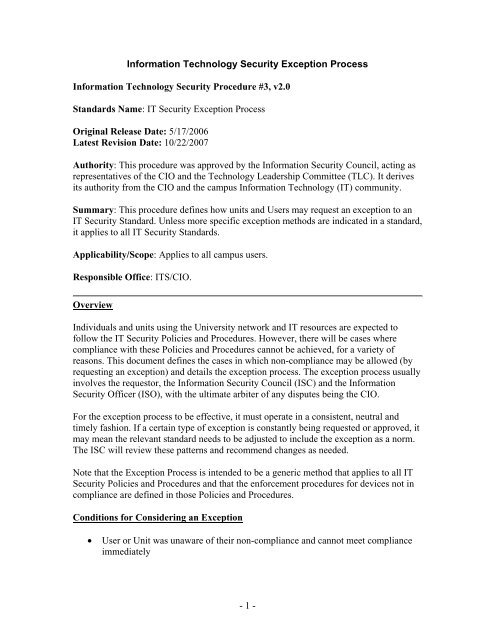 The Exception Process - Information Technology and Services