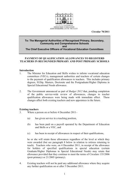 Payment of qualification allowances to registered ... - Circulars