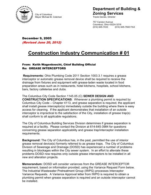 CIC-01 Grease Interceptors REVISED 6 20 12 - Department of ...