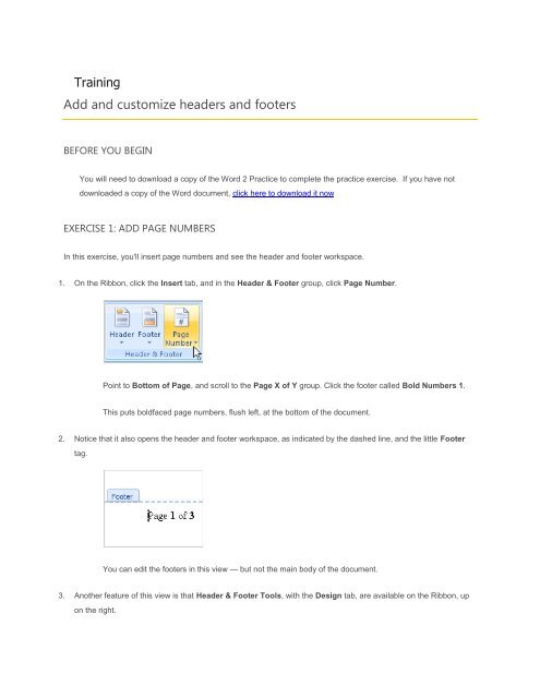 Download a copy of Header & Footer training practice