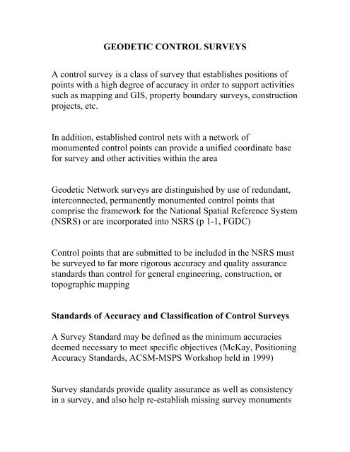 GEODETIC CONTROL SURVEYS