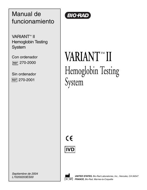 2702000-2702001-VARIANT II Hemoglobin Testing ... - BIO-RAD