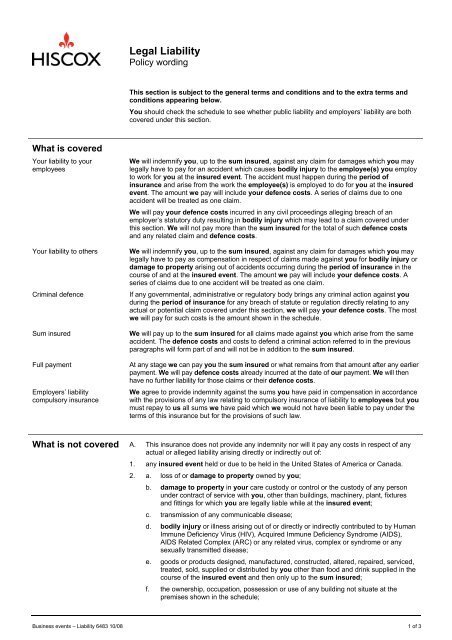 Legal Liability - Policy wording (PDF) - Hiscox