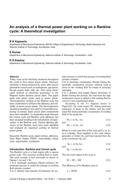 An analysis of a thermal power plant working on a Rankine cycle - erc