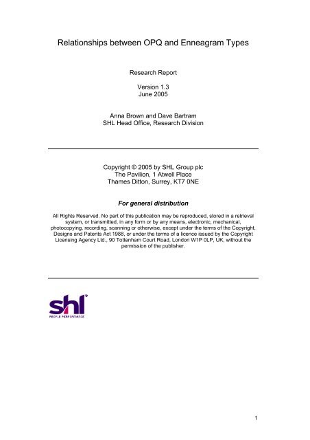 Relationships between OPQ and Enneagram Types