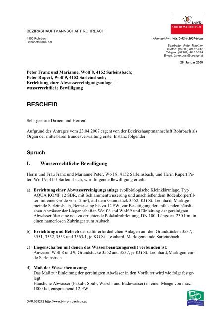 BESCHEID - Fischereirevier Rohrbach