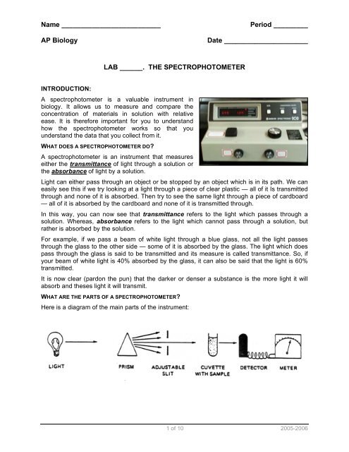 THE SPECTROPHOTOMETER - Explore Biology