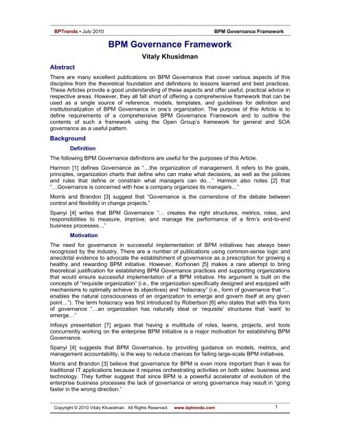 BPM Governance Framework - Business Process Trends