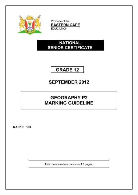 grade 12 september 2012 geography p2 marking ... - Ecexams.co.za