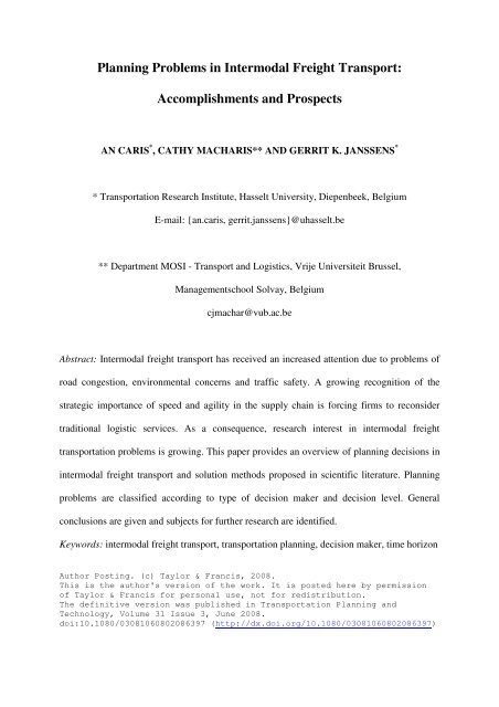 Planning Problems in Intermodal Freight Transport ...