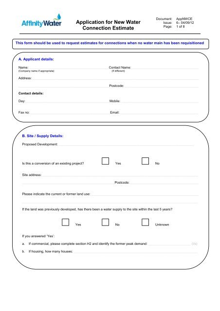 Application for S45 New Connection 04.09.12 - Affinity Water
