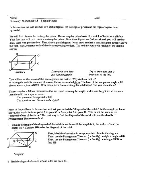 Solid Geometry Worksheets