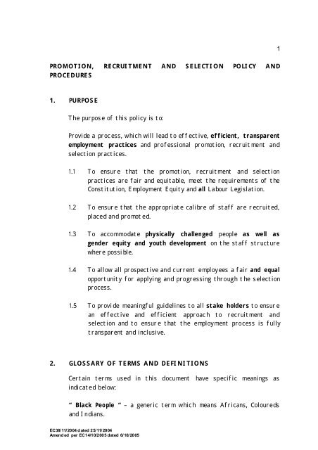 Promotion, Recruitment and Selection Policy and Procedures