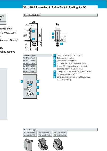 WL 140-2 Photoelectric Reflex Switch, Red Light – DC Polarizing ...