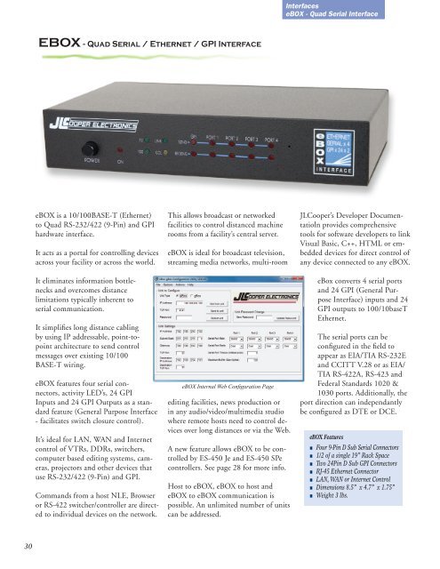 EBOX- Quad Serial / Ethernet / GPI Interface - JLCooper Electronics