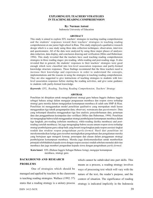 STRATEGIES IN TEACHING READING ... - Jurnal UPI