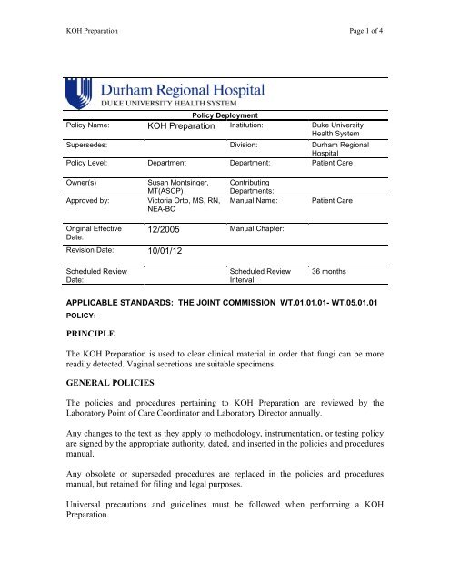 KOH Prep - Point of Care Testing - Duke University